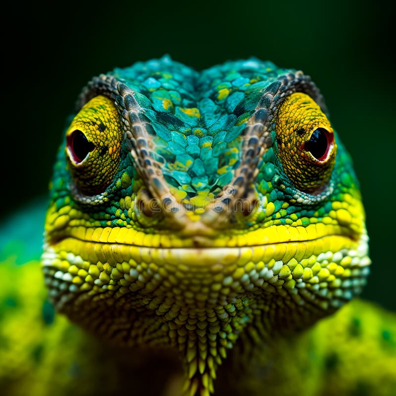 The Portrait of a Cute Smiling Chameleon, Close Up - AI Generated Stock ...