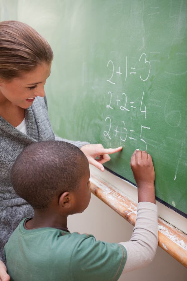 Teacher and Student at Blackboard Stock Photo - Image of class, african ...