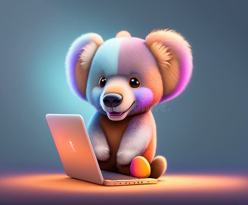 A Portrait of a Cute Teddy Bear Working on a Laptop Generative AI Stock ...