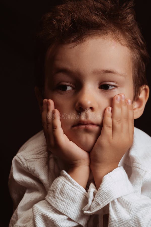 Portrait of Cute Thoughtful Child Preschooler Boy Stock Image - Image ...