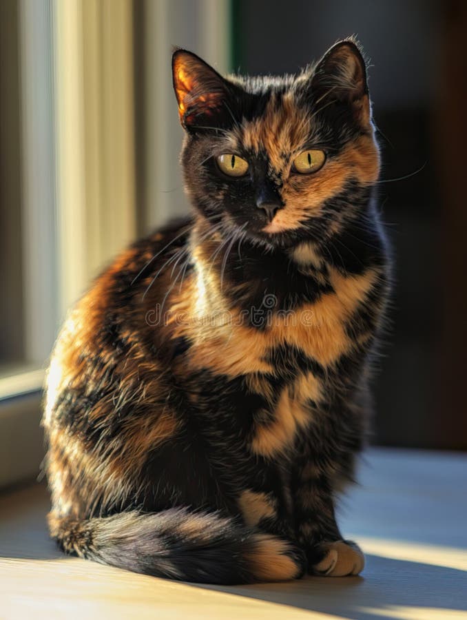 Portrait of a Cute Tortoiseshell Cat Stock Illustration - Illustration ...
