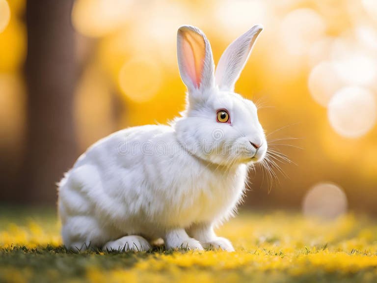 Portrait of Cute White Rabbit in the Garden Stock Illustration ...