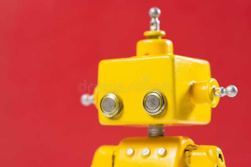 Portrait of a Cute, Yellow, Handmade Robot Stock Photo - Image of ...