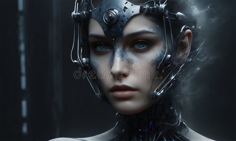 Portrait of a Cyborg Girl in a Biomechanical Mask. Stardust Stock ...