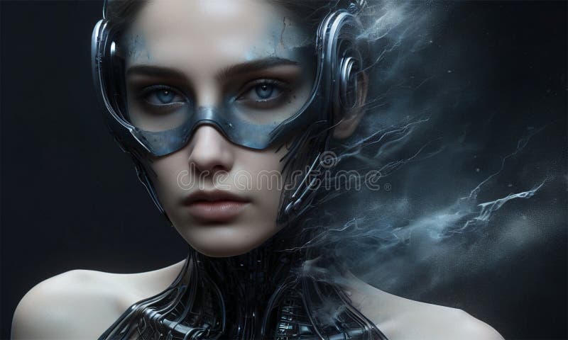 Portrait of a Cyborg Girl in a Biomechanical Mask. Stardust Stock ...