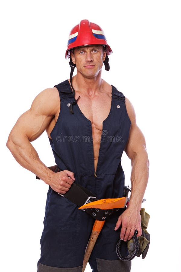 Portrait D'homme De Muscle Dans L'uniforme De Pompier Image stock ...