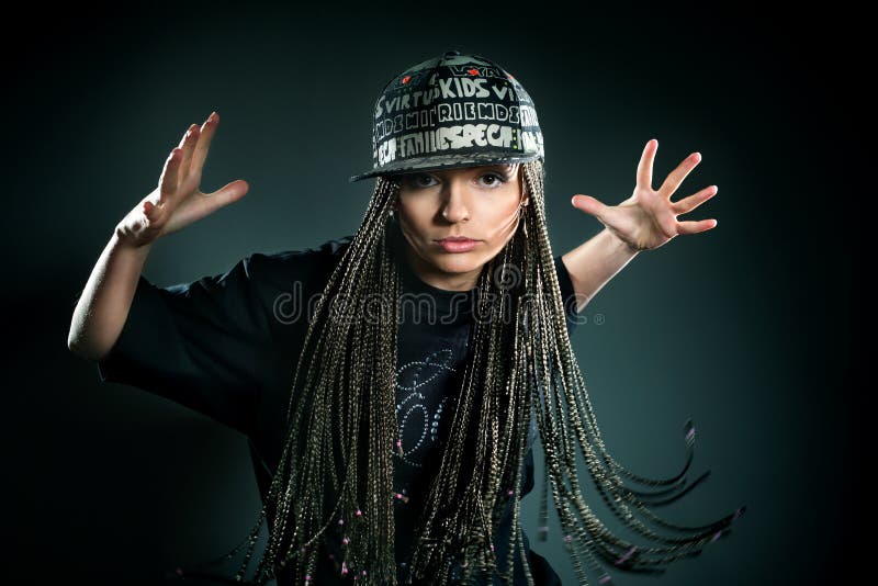 Portrait of Dancing Girl with Dreadlocks in Cap Stock Photo - Image of ...