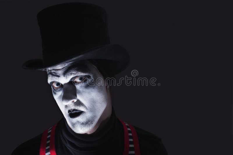 Scary Angry Mime Wearing A Tall Hat Stock Photo - Image of halloween ...