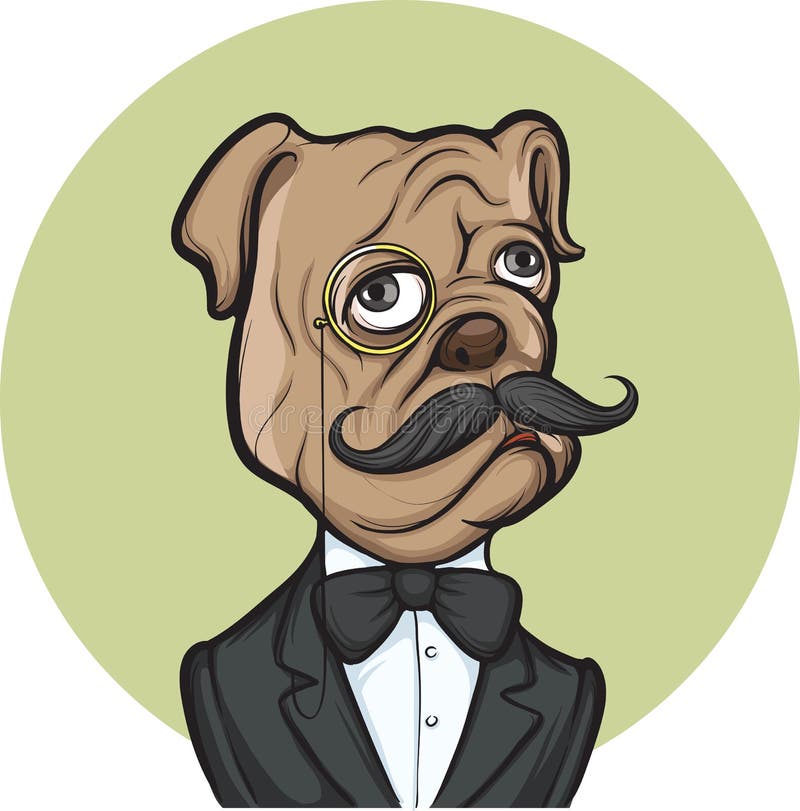 Portrait De Chien Avec Les Moustaches Et Le Monocle Illustration de ...