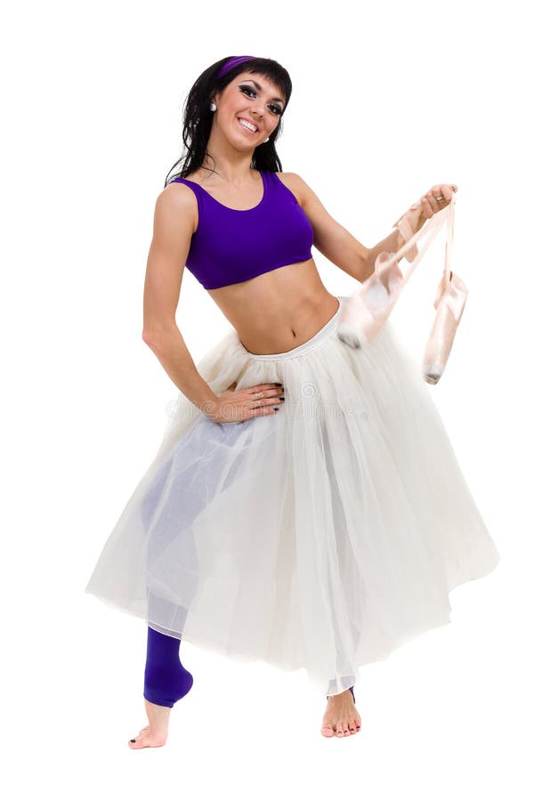 Portrait De La Danse De Ballerine Sur Des Pointes Au Dessus De Blanc