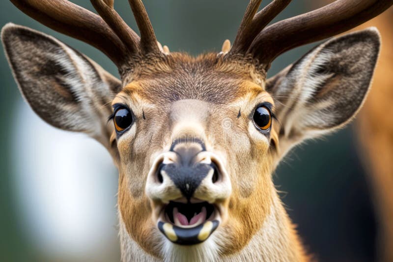 Portrait of Deer Close-up, Shouts Directly into the Camera Stock ...