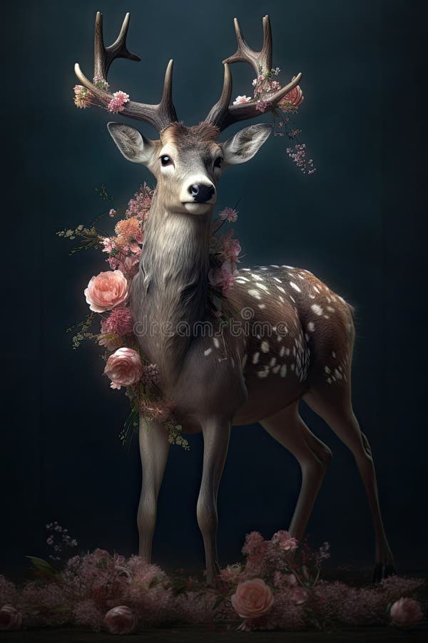 Portrait of Deer in Flower. Generative AI Stock Photo - Image of ...