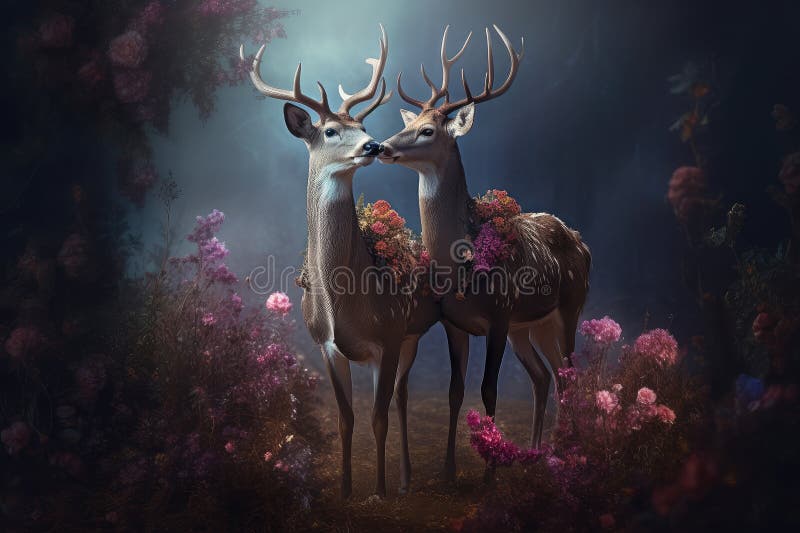 Portrait of Deer in Flower. Generative AI Stock Illustration ...
