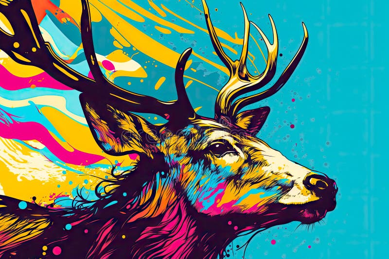 Portrait of Deer in Pop Art Style, Flying Colors, Expression Stock ...