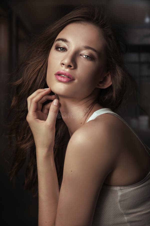 Delicate brunette stock photo. Image of portrait, look - 9543644