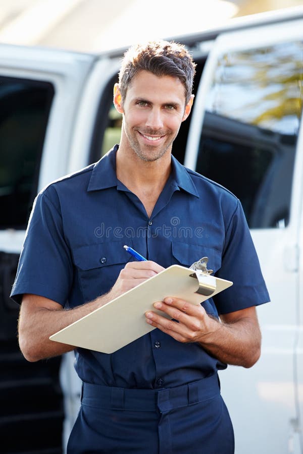 Portrait of Delivery Driver with Clipboard Stock Photo - Image of ...