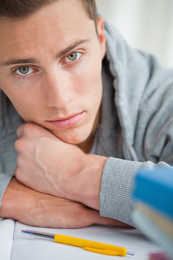 Portrait of a Depressed Student Stock Photo - Image of homework, head ...
