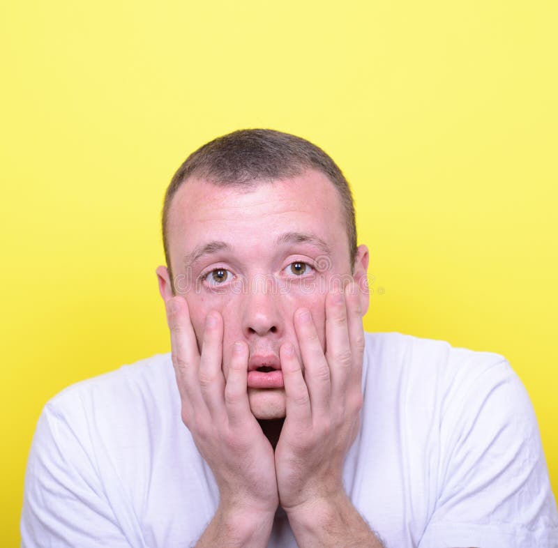 Portrait of Desperate Man Against Yellow Background Stock Image - Image ...