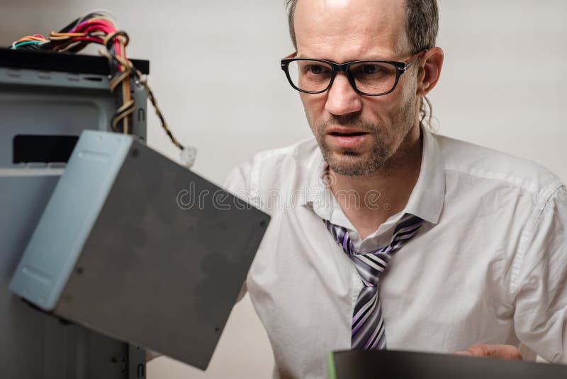 Desperate office worker stock photo. Image of maintenance - 213600708