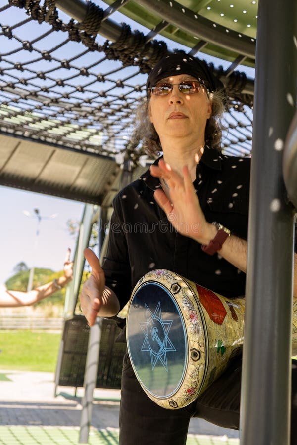 Portrait of a Percussionist Playing His Derbake or Darbuka Stock Photo ...