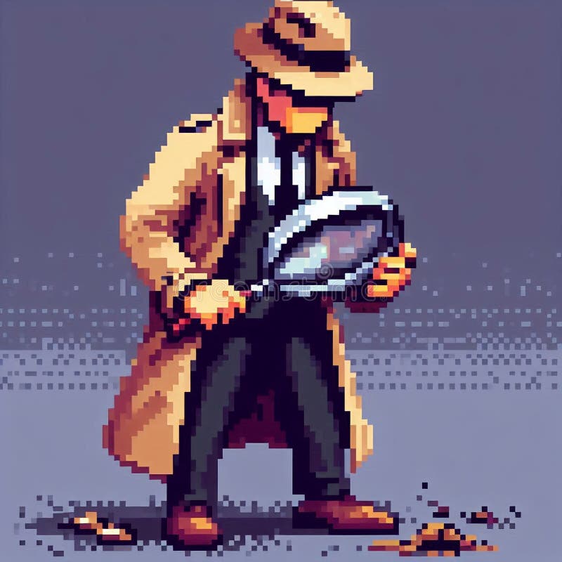 Portrait of a Detective Looking for Evidence, Pixel Art Stock ...