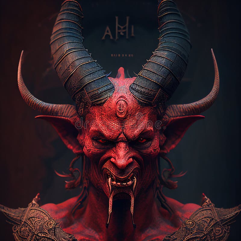 Portrait of a Devil with Red Horns Stock Illustration - Illustration of ...