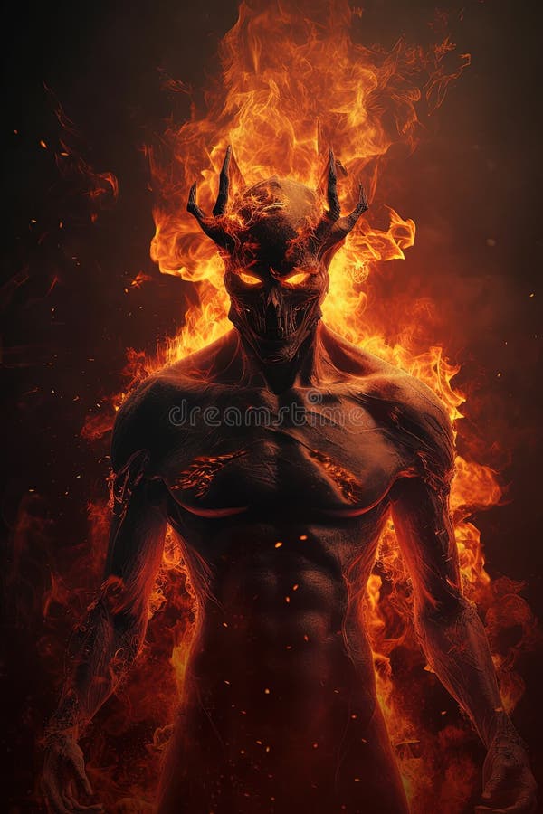 Portrait of a Devil, Satan, Standing in Fire. Generative AI Stock ...