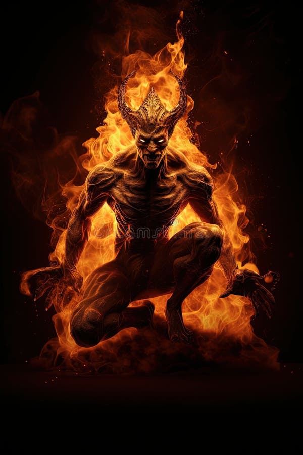 Portrait of a Devil, Satan, Standing in Fire. Generative AI Stock ...