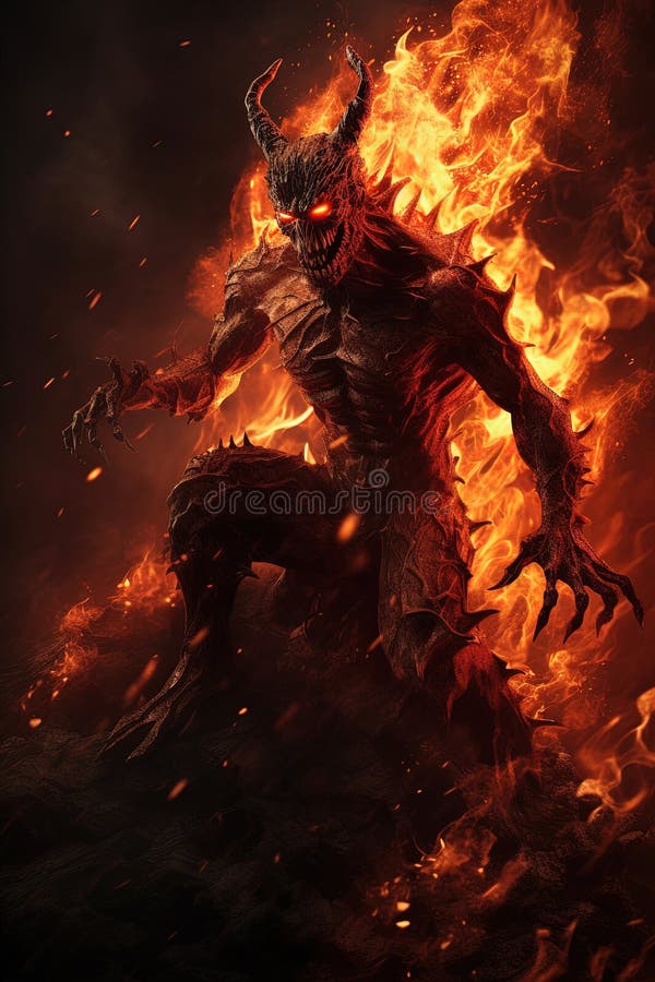 Portrait of a Devil, Satan, Standing in Fire. Generative AI Stock Illustration - Illustration of ...