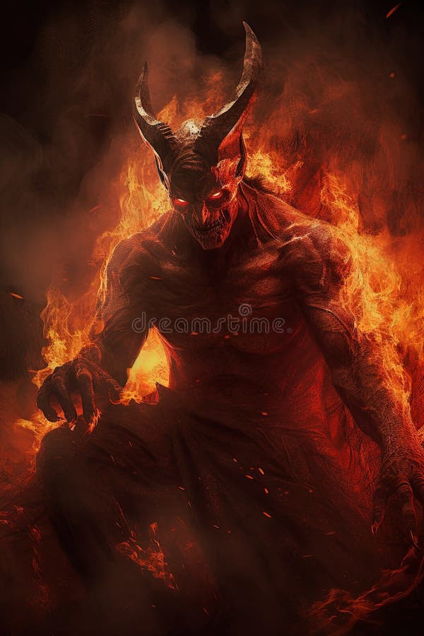 Portrait of a Devil, Satan, Standing in Fire. Generative AI Stock ...