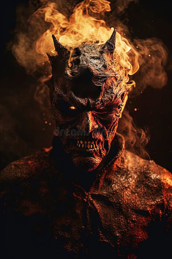 Portrait of a Devil, Satan, Standing in Fire. Generative AI Stock ...