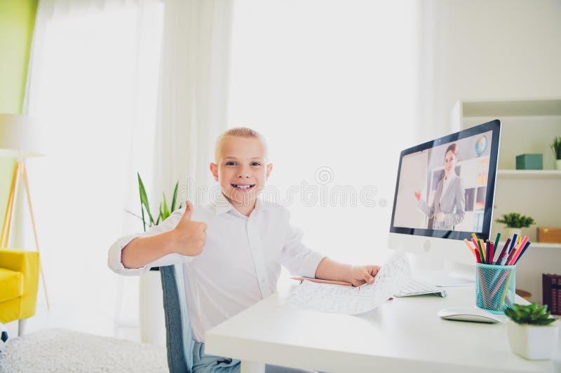 Portrait of Diligent Clever Boy Learner Study from Home Remote Lesson ...