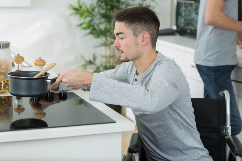 Portrait Disabled Friend Cooking Stock Photo - Image of adult, inside ...