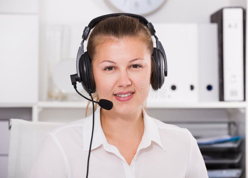 Portrait of Dispatcher Female Which is Talking with Client Stock Image ...