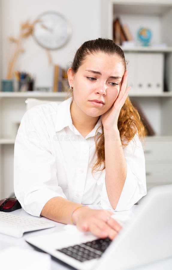 Portrait of Distressed Female Office Worker Stock Photo - Image of ...