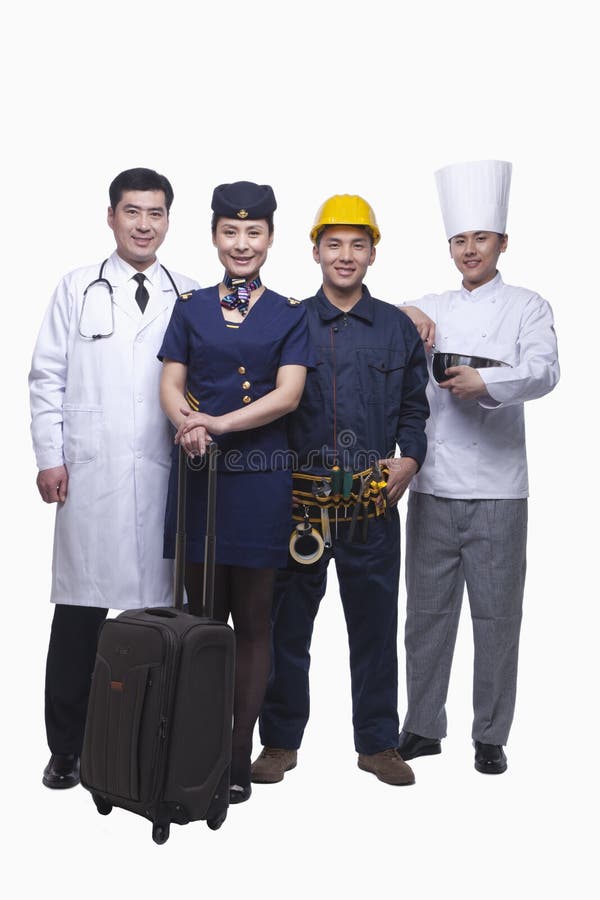 Portrait of Doctor, Air Stewardess, Construction Worker, and Chef ...