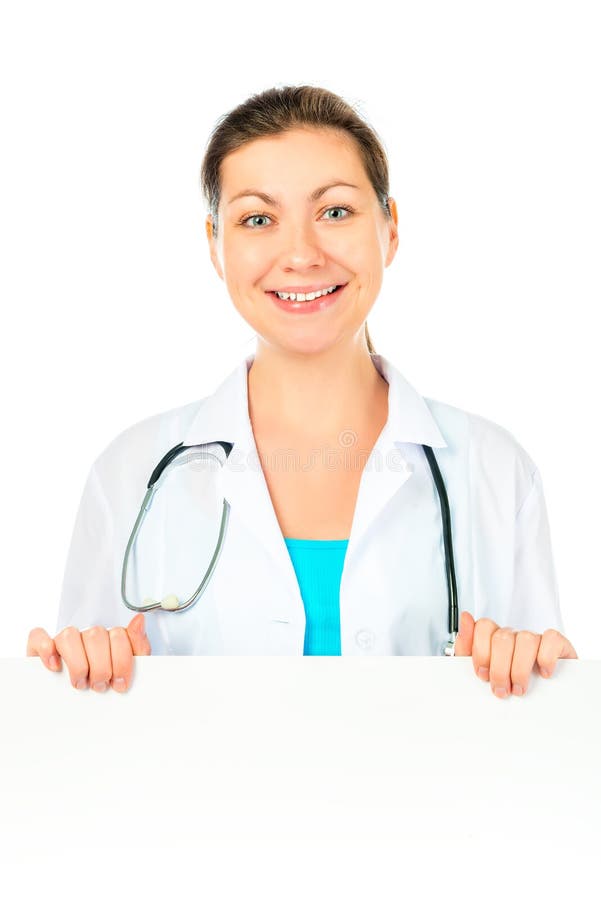 Portrait of a Doctor with a Large White Poster Stock Image - Image of ...