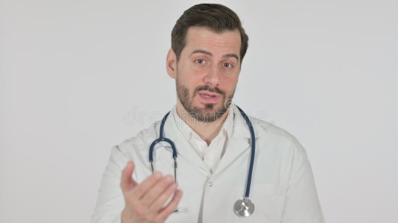 Portrait of Doctor Talking on Online Video Call, White Screen Stock ...