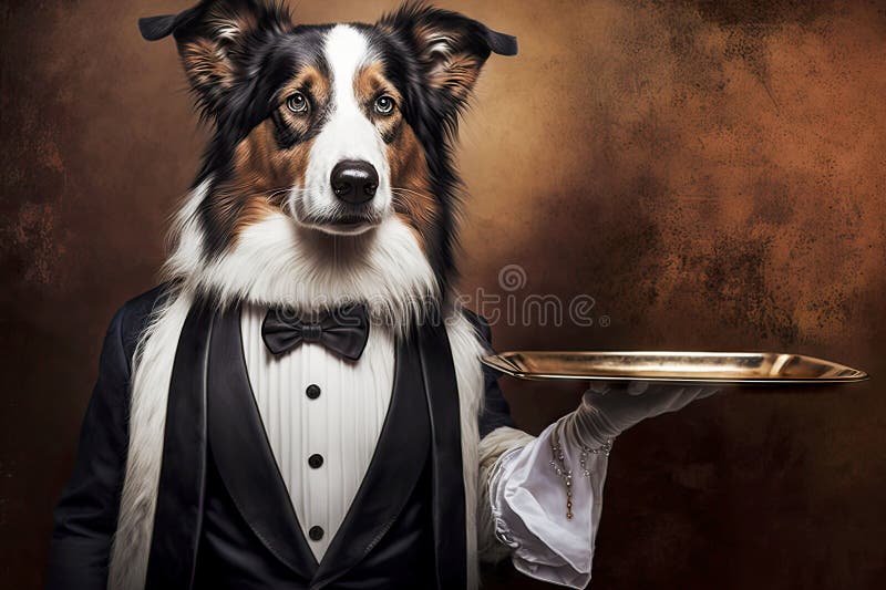 Portrait of Dog As a Waiter with an Empty Tray Stock Illustration ...