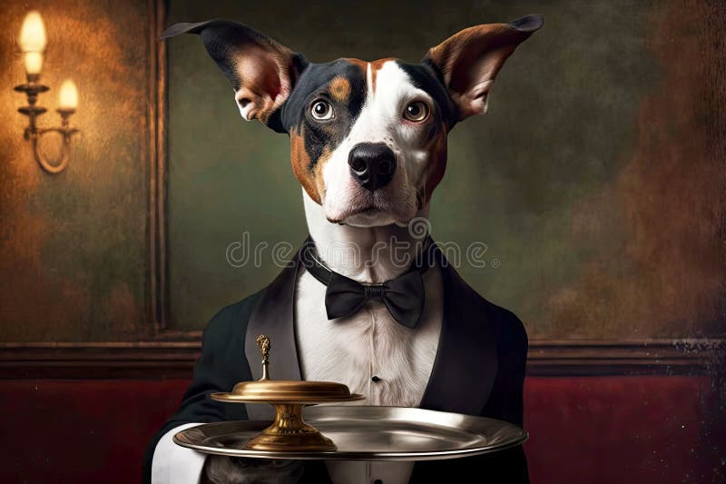 Portrait of Dog As a Waiter with an Empty Tray Stock Illustration ...