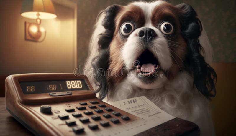 Portrait of a Dog with a Calculator and Looking at the Camera ...