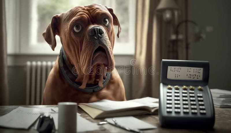 Portrait of a Dog with a Calculator and Looking at the Camera ...