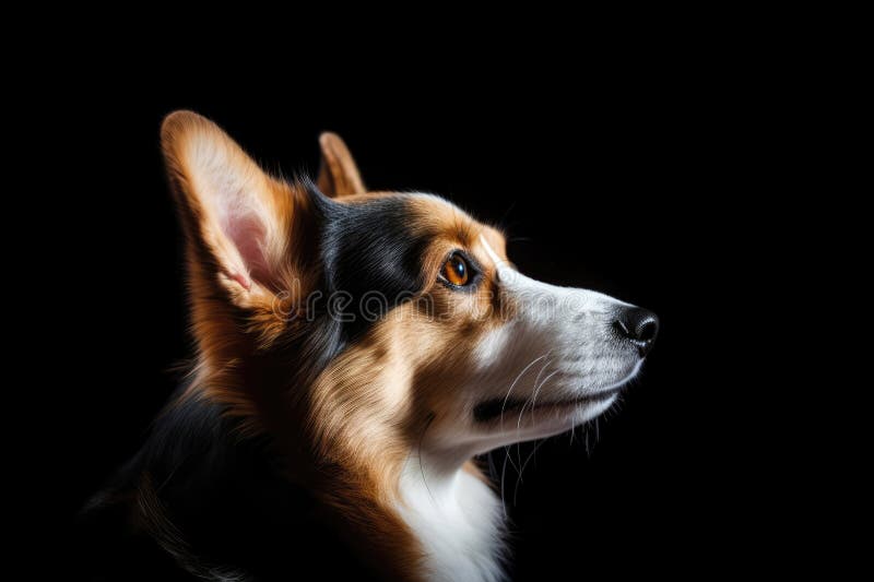 Portrait of Dog Corgi in Profile on Black Matte Background. Generative ...