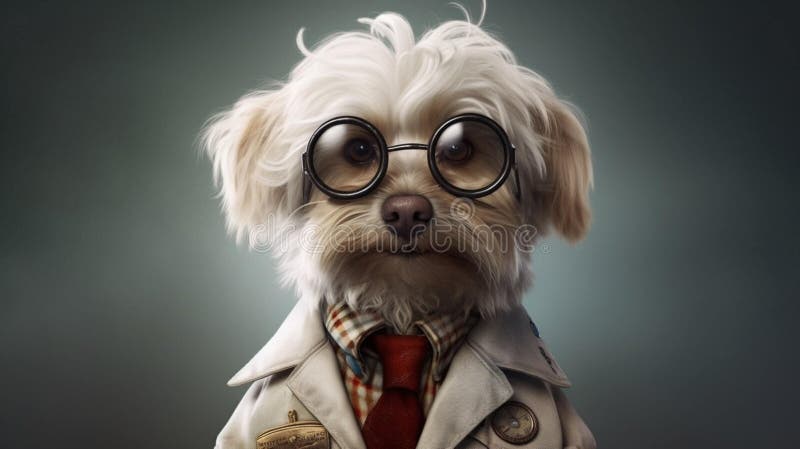 Portrait of a Dog Dressed As a Professor on Grey Background Stock ...