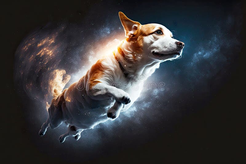 Portrait of Dog Flying in Space Stock Illustration - Illustration of ...