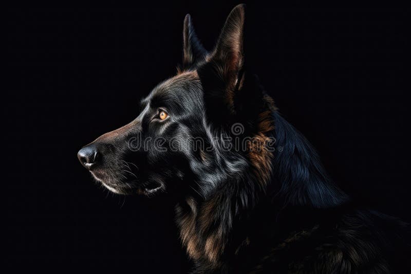 Portrait of Dog German Shepherd in Profile on Black Matte Background ...