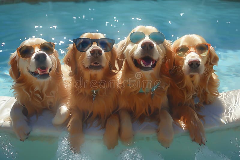 Portrait of Dogs Playing in the Pool Stock Image - Image of adorable ...