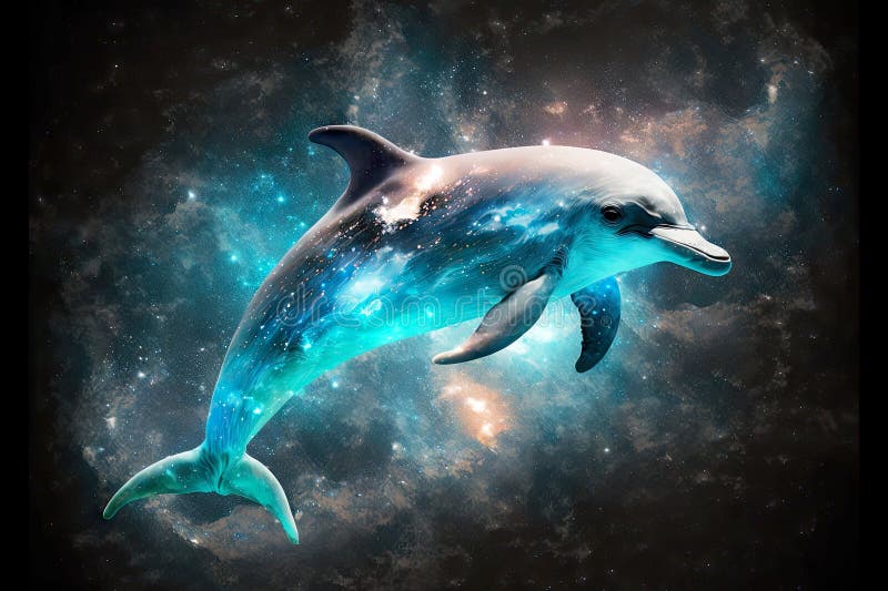 Portrait of Dolphin Flying in Space Stock Illustration - Illustration ...