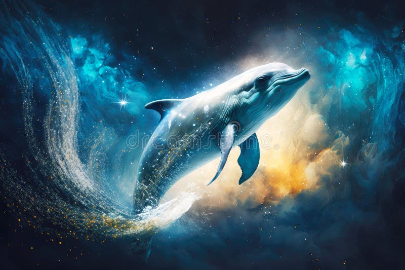 Portrait of Dolphin Flying in Space Stock Illustration - Illustration ...