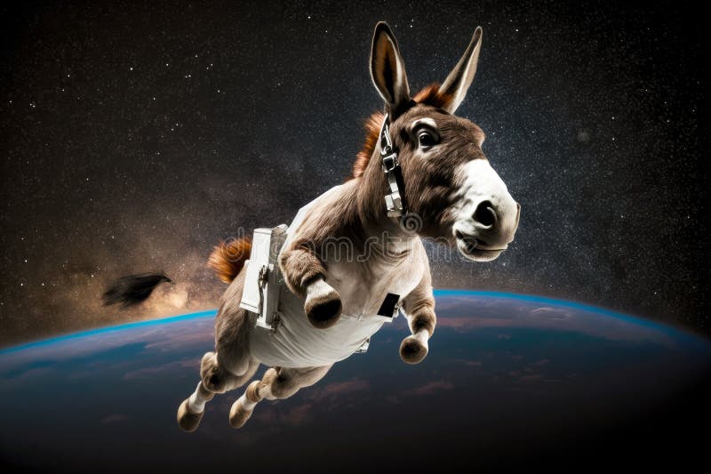 Portrait of Donkey Flying in Space Stock Illustration - Illustration of ...